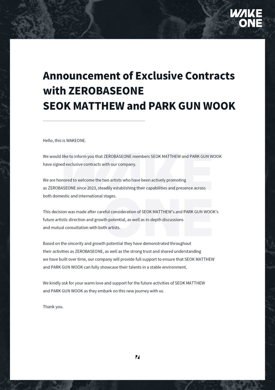 Seok Matthew dan Park Gun Wook ZEROBASEONE Menandatangani Kontrak ...